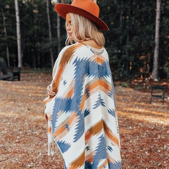 Shop_Fig | Sweaters | New Aztec Western Fringe Poncho Blanket Cardigan ...
